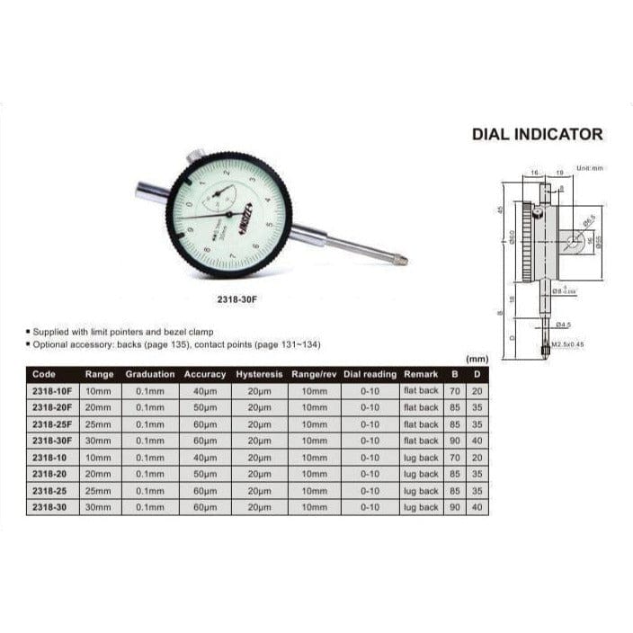 Insize Metric Lug Back Dial Indicator 30mm Range Series 2318-30 – Twin ...